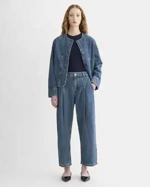 Everlane High Rise Pleated Jeans - Mid Indigo
