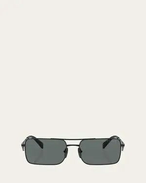 Prada Polarized Steel Rectangular Sunglasses