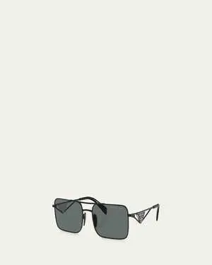 Prada Polarized Steel Rectangular Sunglasses