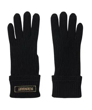 Burberry Logo Patch Wool Blend Gloves Black