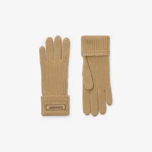Burberry Logo Patch Wool Blend Gloves - Sand Beige
