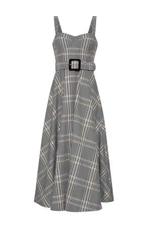 Women's Plaid Fit and Flare Midi Dresses