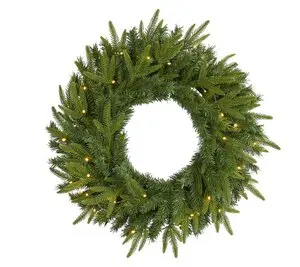 NEARLY NATURAL 24' Long Pine Christmas Wreath W Ith 35 Lights - One-color