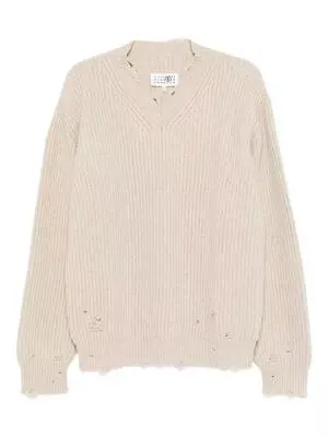 MAISON MARGIELA V-neck Ribbed Knit Sweater