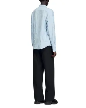 Sandro Crinkled Button-front Shirt - Sky Blue