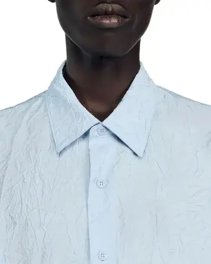 Sandro Crinkled Button-front Shirt - Sky Blue