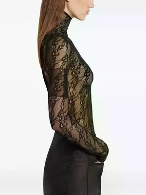 COURREGES Lace High-neck Top - Black