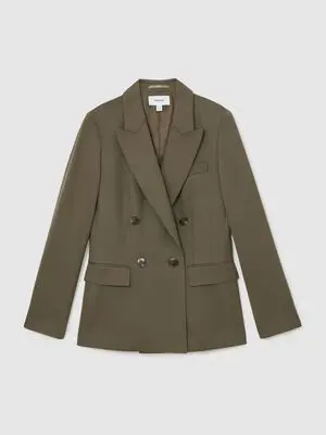REISS Solene Petite Wool-blend Double-breasted Suit Blazer - Green