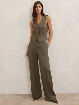 REISS Solene Wool-blend Wide-leg Suit Trousers - Green