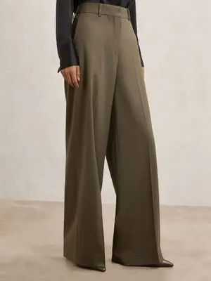 REISS Solene Wool-blend Wide-leg Suit Trousers - Green