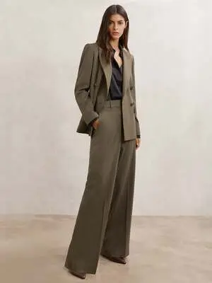 REISS Solene Wool-blend Wide-leg Suit Trousers - Green