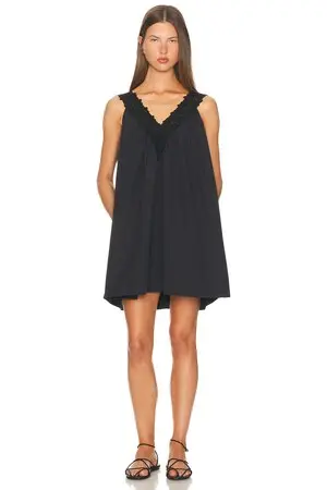 HELSA Mini Dress With Lace In Tech Poplin - Black