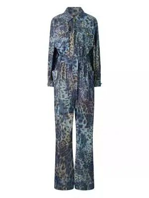 Roberto Cavalli Animal-print Belted Jumpsuit - Blue