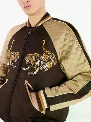 Roberto Cavalli Tiger-embroidered Quilted Bomber Jacket