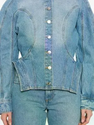 MUGLER Cinched Denim Jacket - Blue