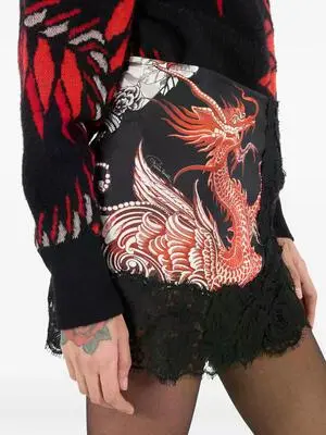 Roberto Cavalli Dragon-print Lace Skirt