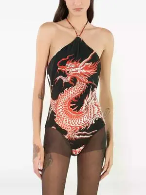 Roberto Cavalli Dragon-print Halterneck Bodysuit