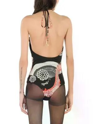 Roberto Cavalli Dragon-print Halterneck Bodysuit