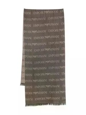 Emporio Armani Logo-pattern Wool-blend Scarf - Brown