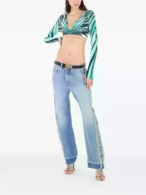 Roberto Cavalli Ruched Long-sleeve Crop Top