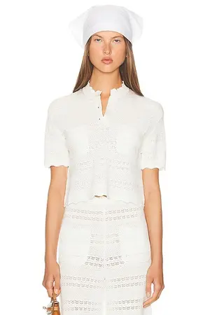 HELSA Kaitltn Scalloped Knit Top - Ivory