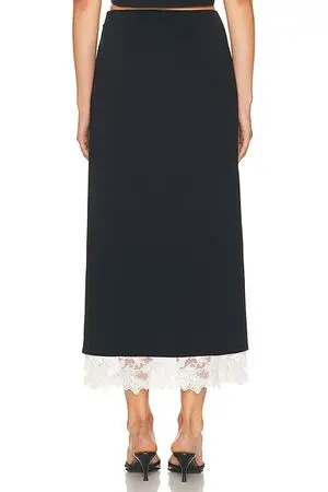 HELSA Midi Pencil Skirt With Lace And Poplin