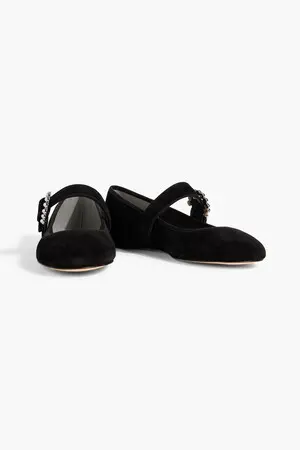 STUART WEITZMAN Piper Faux Pearl-embellished Suede Mary Jane Flats