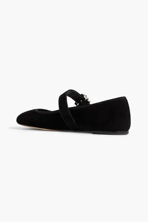 STUART WEITZMAN Piper Faux Pearl-embellished Suede Mary Jane Flats