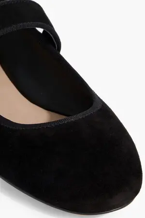 STUART WEITZMAN Piper Faux Pearl-embellished Suede Mary Jane Flats