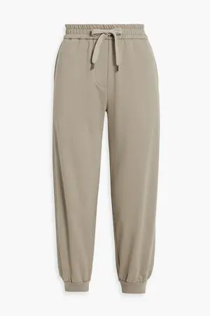 Brunello Cucinelli Cropped Embellished Cotton-blend Track Pants - Mushroom