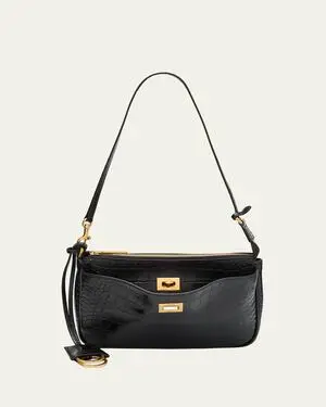 Balenciaga Rodeo Croc-embossed Leather Pochette