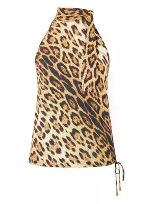 Roberto Cavalli Leopard-print Halter-neck Top - Brown