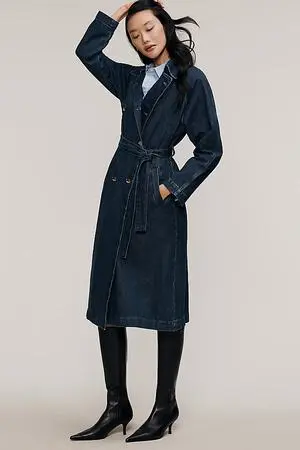 PILCRO Denim Trench Coat Jacket - Dark Denim