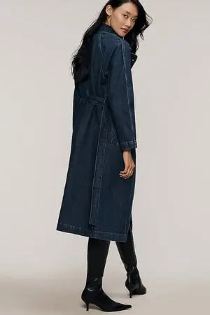 PILCRO Denim Trench Coat Jacket - Dark Denim