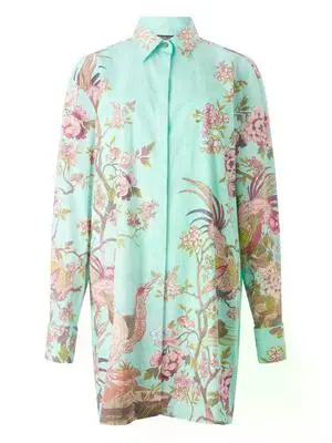 Roberto Cavalli Naturalistic-motif Mini Shirt Dress - Green