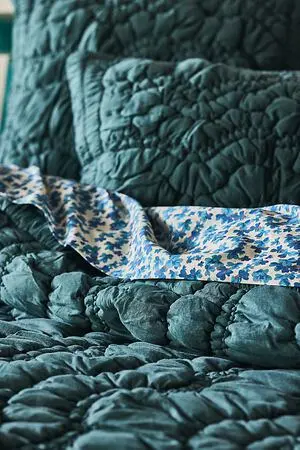 Anthropologie Brooke Heathered Jersey Cotton Quilt - Green