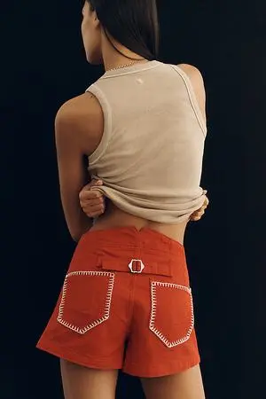 PILCRO Kit High-rise Whipstitch Utility Shorts - Red