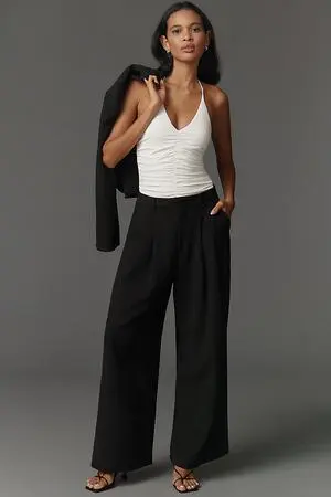 Maeve Avery Wide-leg Pleated Trousers - Black