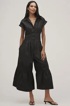 Anthropologie Pleated Shirting Wide-leg Jumpsuit - Black