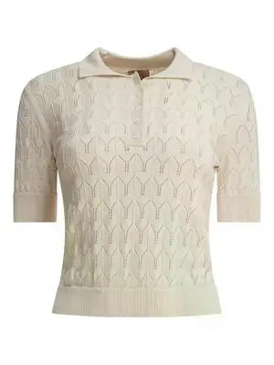 RAKKI Chevron-pattern Polo Top - Neutrals