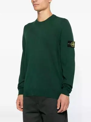 Stone Island Crew-neck Sweater With Sleeve Patch - Green