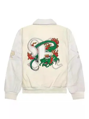 AWAKE NY Dragon-embroidered Varsity Jacket - Neutrals