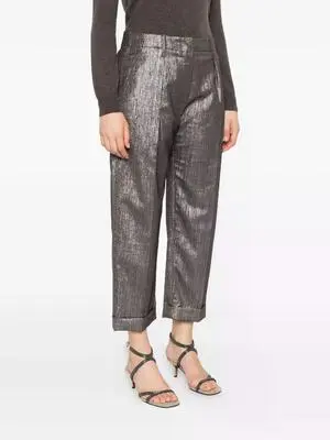 Brunello Cucinelli Pleated Metallic Trousers