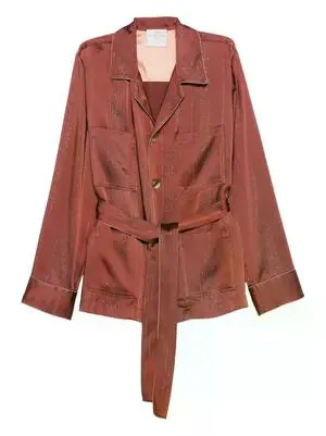 FORTE_FORTE Metallic-striped Belted Jacket - Brown