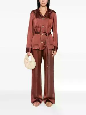 FORTE_FORTE Metallic-striped Belted Jacket - Brown