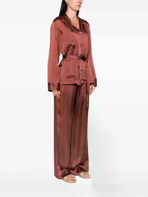 FORTE_FORTE Metallic-striped Belted Jacket - Brown