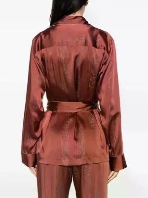 FORTE_FORTE Metallic-striped Belted Jacket - Brown