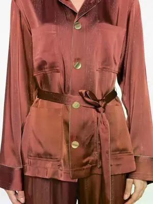FORTE_FORTE Metallic-striped Belted Jacket - Brown