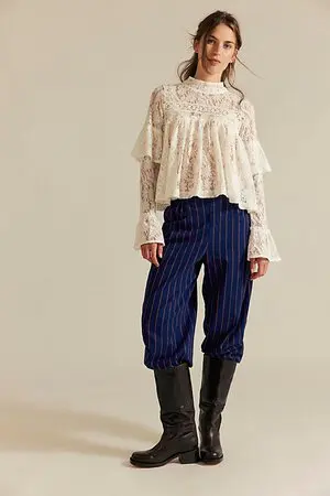 Free People Plaid Pull-on Pants - Navy Combo - Pinstripe