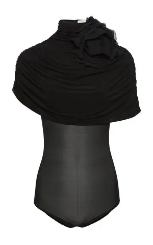 Magda Butrym Floral Applique Ruched Bodysuit - Black